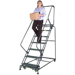 Industrial Steel Rolling Warehouse Ladders With Wheels