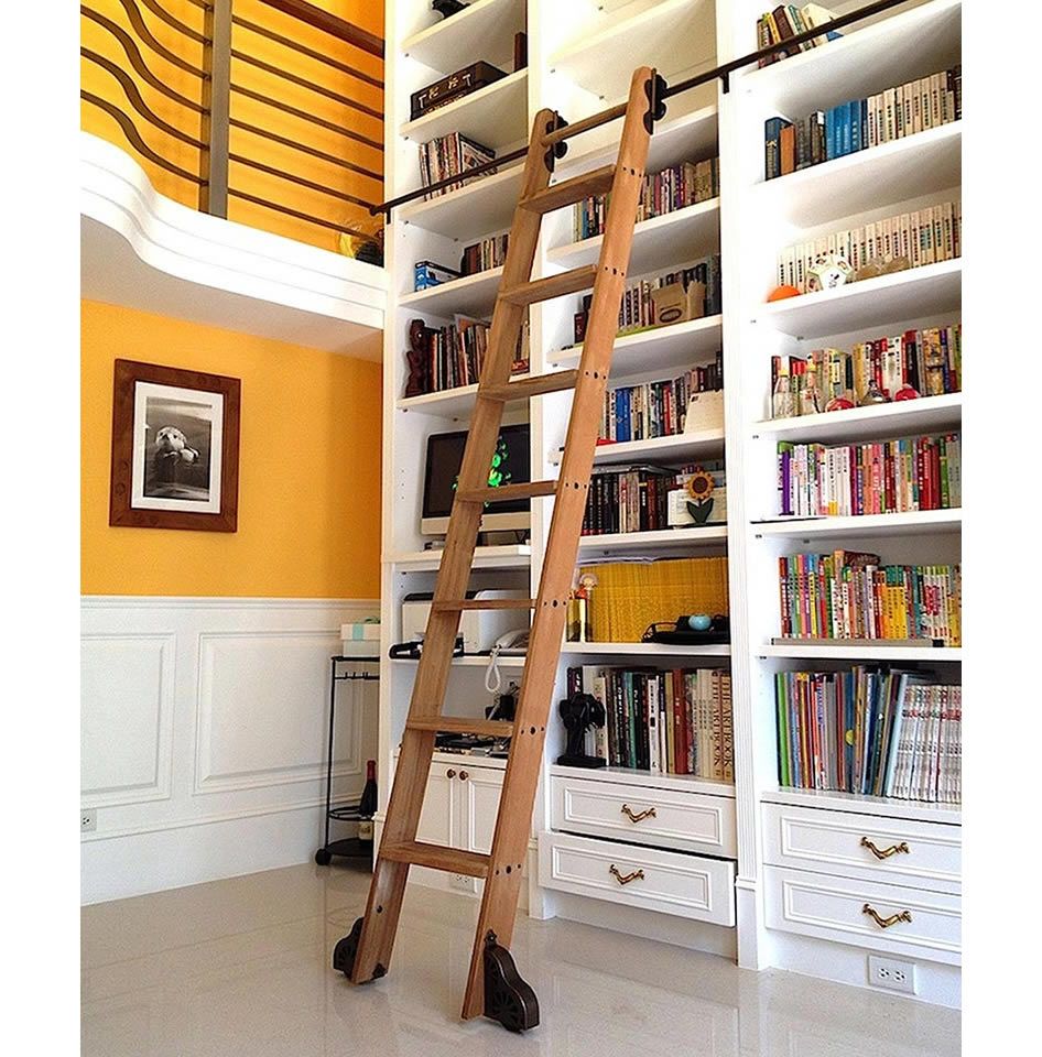 Sliding Library Ladders On Stairs DIYHD Golden Surface Round Tube